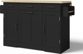 Aosom Mobilní kuchyňský ostrov se skládací pracovní deskou, kolečka s možností zajištění otáčení o 360°, pro 2–4 osoby, 120x70x87 cm, černá
