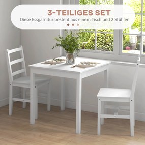 HOMCOM jídelní set 3 jídelních stolů se 2 židlemi kuchyňský set pro 2 osoby jídelní set stolová skupina borovice bílá