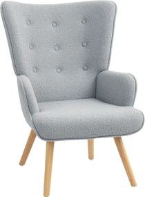 HOMCOM Křeslo s Boucle Potahem, Moderní Čalouněné Křeslo se Dřevěnými Nohy, Ergonomické Opěradlo a Područky, pro Jídelnu, Obývací Pokoj, Ložnici, Kan…
