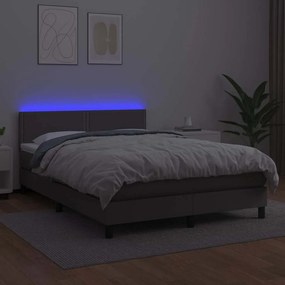 Box spring postel s matrací a LED šedá 140x190 cm umělá kůže 3134163