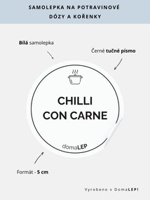 Samolepka na kořenky CHILLI CON CARNE bílá 5 cm tučné písmo