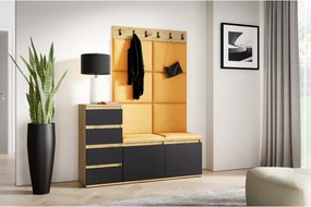 Eka Předsíňová stěna s čalouněnými panely Trinity 34 - Dub Artisan s černou /Hořčicová 2326
