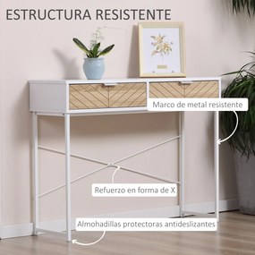 HOMCOM Úzký konzolový stolek do předsíně s 2 zásuvkami, design s vyřezávanými liniemi, moderní styl pro chodbu, obývací pokoj a ložnici 100x30x75 cm …