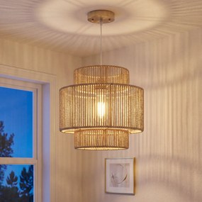 HOMCOM Závěsná lampa, 3stupňové stínidlo, kov, konopné lano, světle hnědá B31-521V01LR