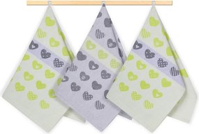 Bellatex Kuchyňské utěrky sada 3 kusů 50x70 cm Srdce Zelená,Šedá