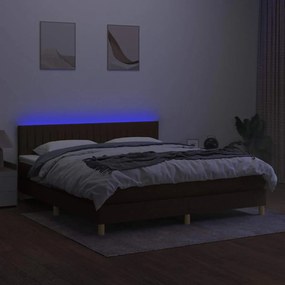Box spring postel s matrací a LED tmavě hnědá 180x200 cm textil 3133896