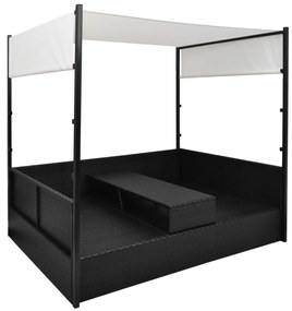 vidaXL Zahradní postel s baldachýnem černá 190 x 130 cm polyratan