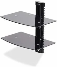 Startech.com dual floating wall-mounted av shelves, adjustable height shelf for under tv, organize a/v equipment on black tempered glass shelves - police - pro komponenty audio/video - hliník, ocel, plast - černá - montáž na stěnu