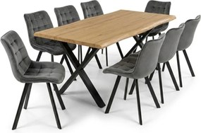 Vikio Jídelní set pro 8 osob 180x90 cm soft dub noha X šedá židle VJS238-8S-S