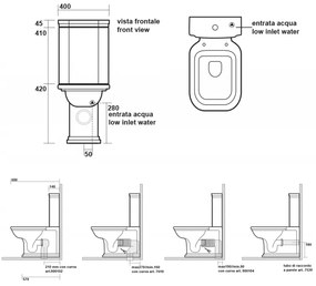 Kerasan WALDORF WC kombi, spodní/zadní odpad, bílá-bronz WCSET18-WALDORF
