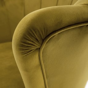 Křeslo ve stylu Art-deco, hořčicová Velvet látka/gold chrom-zlatý, NOBLIN