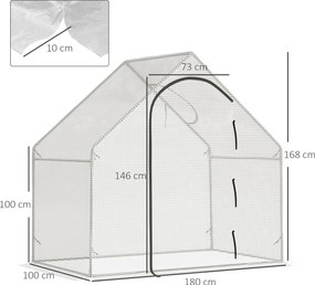 Skleník Outsunny, 180 x 100 x 168 cm, fóliový skleník s rolovacími dveřmi, skleník, rajčatový domek s horním oknem, PE fólie, zimní skleník pro zahra…