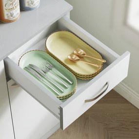 HOMCOM Moderní kuchyňský bufetový kabinet s vícero úložnými prostory, 6 dveří, 1 šuplík + velká pracovní deska, rozměry 101L x 39W x 180H cm v bílé a…
