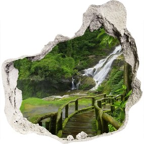 Wallmuralia Díra 3D ve zdi na stěnu Vodopád v pralese 75x75 cm