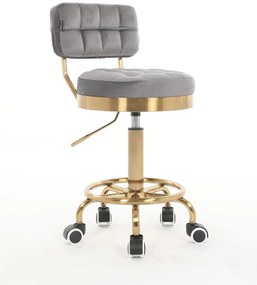 Velurová pracovní židle / taburet LEON na zlaté podstavě - šedá