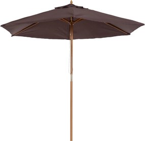 Zahradní slunečník Outsunny Ø250x230 cm s 6 bambusovými žebry, odnímatelný sloupek, UV ochrana, voděodolný dřevěný rám pro pláž nebo terasu, hnědý | A