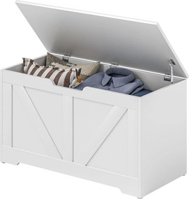 HOMCOM Úložný box do ložnice 100 L Skladovací lavice s bezpečnostním víkem pro předsíň a obývací pokoj 80x40x45 cm Bílá
