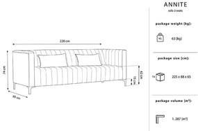 Třímístná pohovka annite 220 cm samet žlutá MUZZA