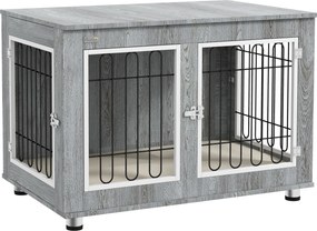 PawHut klec pro psy, psí bouda, klec pro domácí mazlíčky s polštářem, 2 zámky pro střední psy, klec pro psy s dvojitými dveřmi, psí bouda, šedá, 90 x…