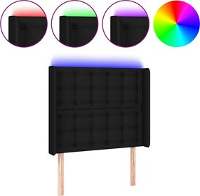 Čelo postele s LED černé 83 x 16 x 118/128 cm textil 3124458