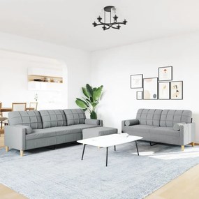 3dílná sedací souprava s podnožkou a polštáři šedá textil 3278343