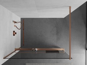 Mexen Kioto+, sprchová zástěna Walk-In s poličkou a věšákem 105 x 200 cm, 8mm čiré sklo, měděný matný profil, 800-105-121-65-00