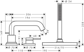 Hansgrohe Tecturis S, 3-otvorová baterie na okraj vany, kartáčovaný bronz, HAN-73447140
