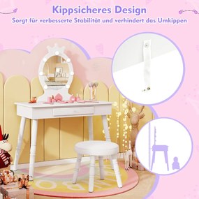 Costway Toaletní stolek pro děti s osvětlením 2 v 1 Princess s – bílý