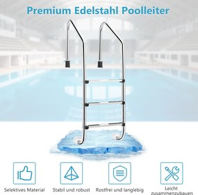 Costway Nerezový bazénový žebřík 3-stupňový bazénový žebřík s protiskluzovými