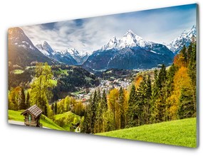 akrylový obraz Skleněná Alpy Krajina 125x50 cm