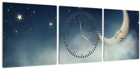 Obraz - Měsíc s hvězdami (s hodinami) (90x30 cm)