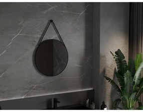 Mexen String, kulaté koupelnové zrcadlo na pásku 60 cm, barva rámu černá matná, 9854-060-060-000-70