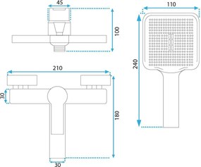 Rea Argus, vanová baterie s ruční bodovou sprchovou soupravou, grafitová, REA-B8747