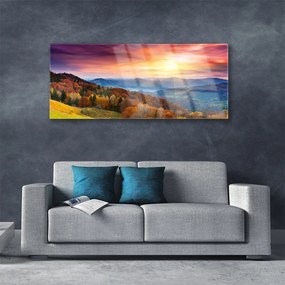akrylový obraz Hora Les Slunce Krajina 125x50 cm