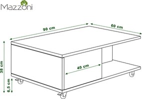 VIENNA dub sonoma, konferenční stolek na kolečkách