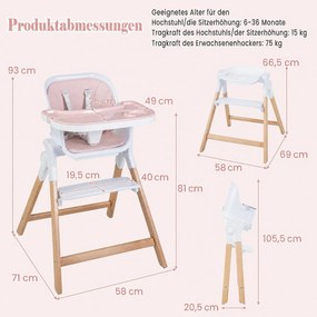 Costway Vysoká stolička baby 4 v 1 dětská vysoká židle skládací – růžový
