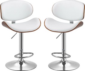 HOMCOM Set 2 barových židlí s umělou kůží, nastavitelnou výškou a otočným podnožím bílá | Aosom