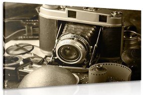 Obraz starý fotoaparát v sépiovém provedení - 90x60 cm