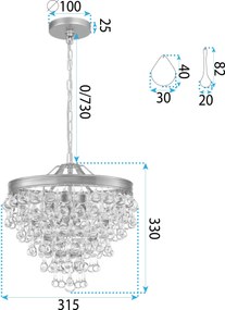 Toolight Toolight, křišťálové stropní svítidlo 3xE14 APP1621-3CP, zlatá lesklá, OSW-01595