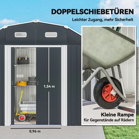 Outsunny kůlna na nářadí ocelová kůlna na nářadí 2,7m² ochrana před UV zářením zahradní kůlna 2 posuvné dveře policový základ tmavě šedá 238x132x198,…