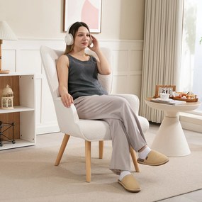 HOMCOM Boucle Fabric Lounge Chair, Moderní Čalouněné Křeslo s Dřevěnými Nohami, Ergonomický Křídlatý Design s Knoflíkovým Prošíváním, pro Jídelnu, Ob…