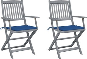 vidaXL Skládací zahradní židle s poduškami 2 ks masivní akáciové dřevo [3064494] Barva: Modrá
