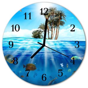 Skleněné hodiny kulaté Rybí ostrov