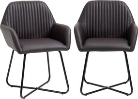 HOMCOM Sada 2 moderních židlí do jídelny, do kuchyně nebo obývacího pokoje, hnědé židle potažené umělou kůží 60x56.5x85cm | Aosom
