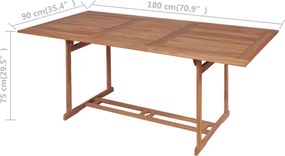 vidaXL Zahradní stůl 180 x 90 x 75 cm masivní teakové dřevo [43034]