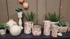 Béžový keramický svícen s růžemi Rossia L - Ø13*30 cm