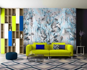 Malvis ® Tapeta Modrošedá rostlinná abstrakce Vel. (šířka x výška): 360 x 260 cm