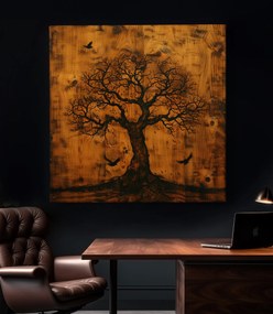 Obraz na plátně - Strom života Birdy, dřevo styl FeelHappy.cz Velikost obrazu: 100 x 100 cm