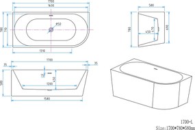 Erga Zara, rohová volně stojící vana 170x78 cm + odtoková zátka, levá, bílá lesklá, ERG-Zara-170078L-WH-WH