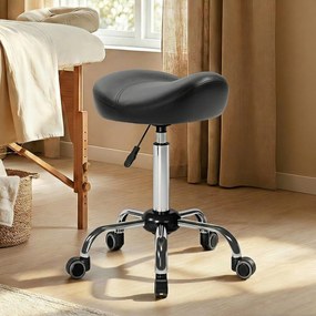 HOMCOM Rolovací stolička Výškově nastavitelná pracovní stolička s kolečky otočná imitace kůže černá 48 x 54-69 cm pro salony a masáže